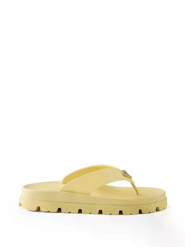 Prada Enameled Triangle Rubber Thong Sandals - Yellow