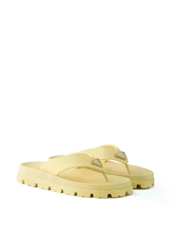Prada Enameled Triangle Rubber Thong Sandals - Yellow