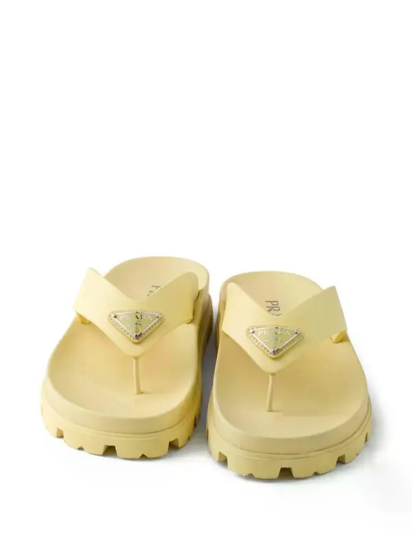Prada Enameled Triangle Rubber Thong Sandals - Yellow