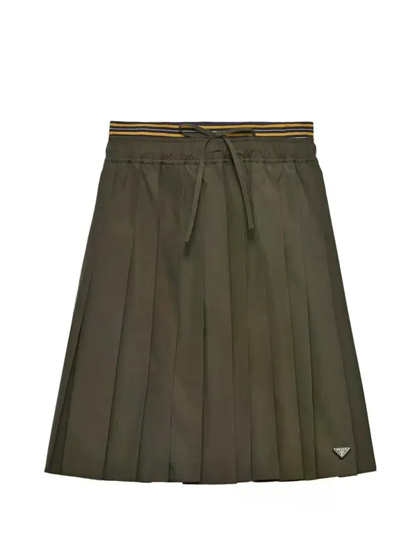 Prada Pleated Poplin Midi Skirt With Striped Knit Detail