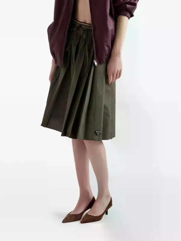 Prada Pleated Poplin Midi Skirt With Striped Knit Detail