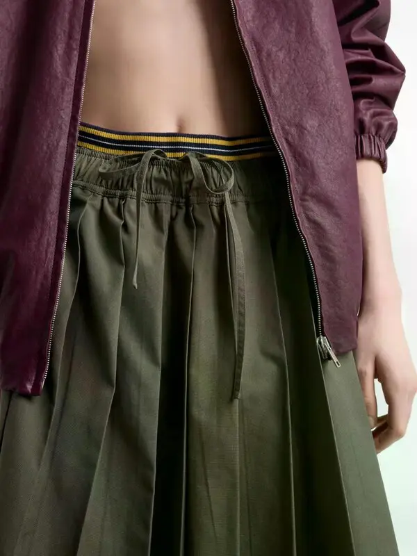 Prada Pleated Poplin Midi Skirt With Striped Knit Detail