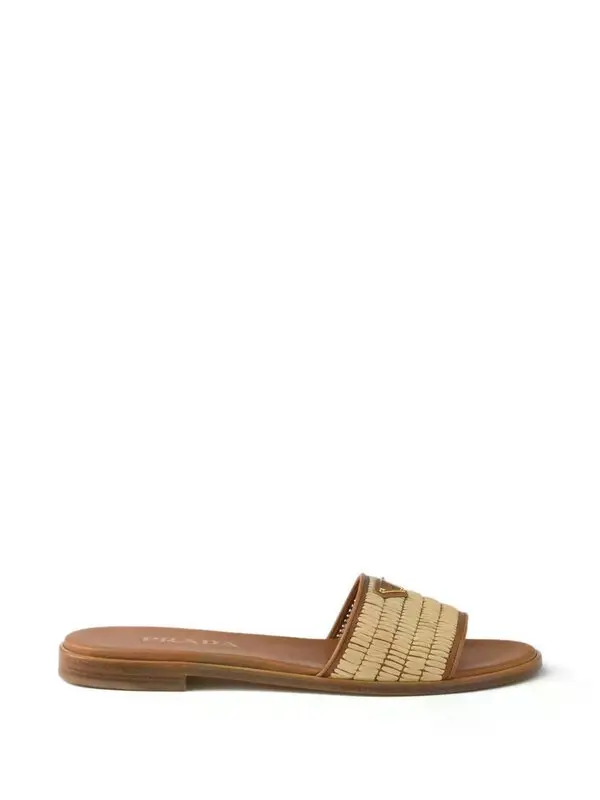 Prada Raffia And Leather Slides - Neutrals
