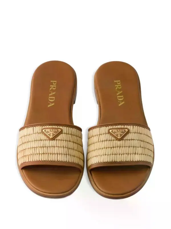 Prada Raffia And Leather Slides - Neutrals