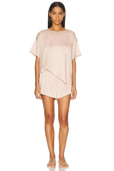 Lunya Washable Silk Tee Short Pajama Set - Delicate Pink