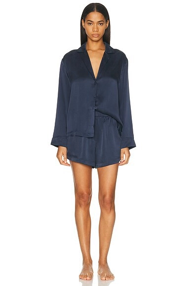 Lunya Washable Silk Button Up Long Sleeve Short Pajama Set