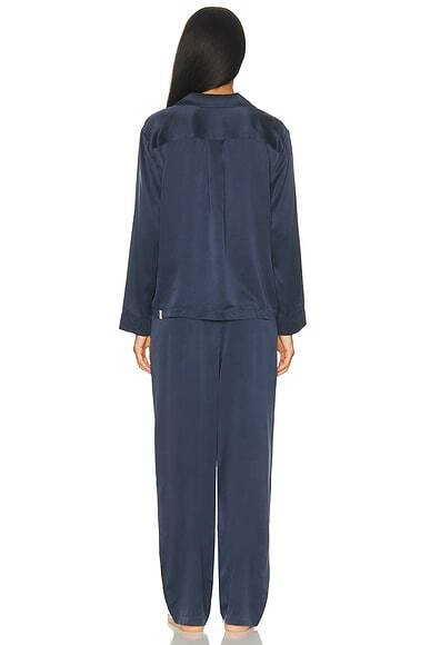 Lunya Washable Silk Long Sleeve Pant Pajama Set - Deep Blue