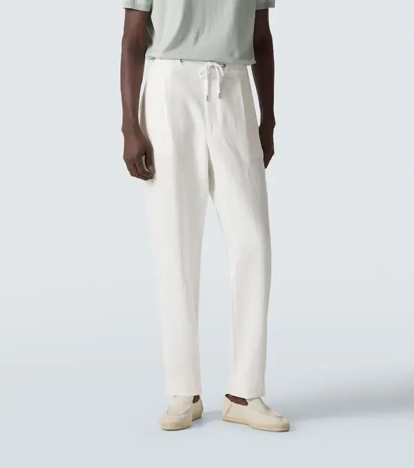 Giorgio Armani Tapered Linen Canvas Trousers