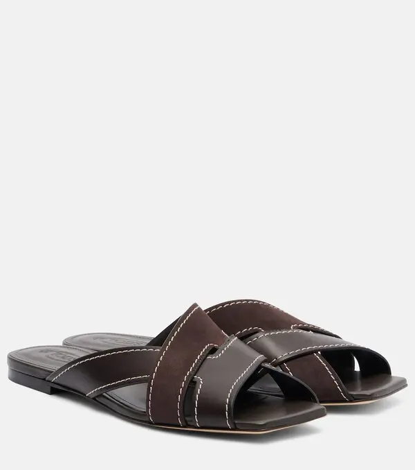 TOD'S Leather Slides - Brown