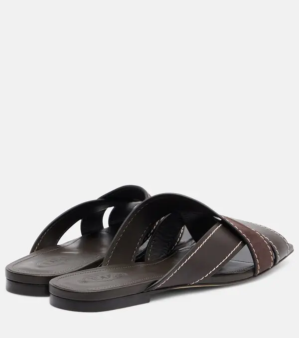 TOD'S Leather Slides - Brown