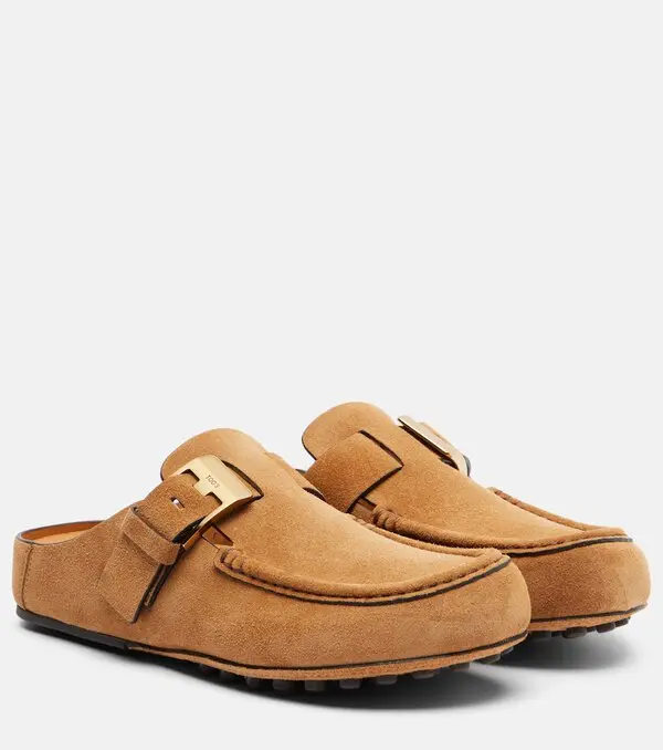 TOD'S Suede Buckled Mules - Brown