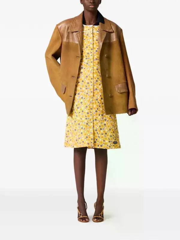Miu Miu Sleeveless Flower-print Buttoned Midi Dress - Yellow