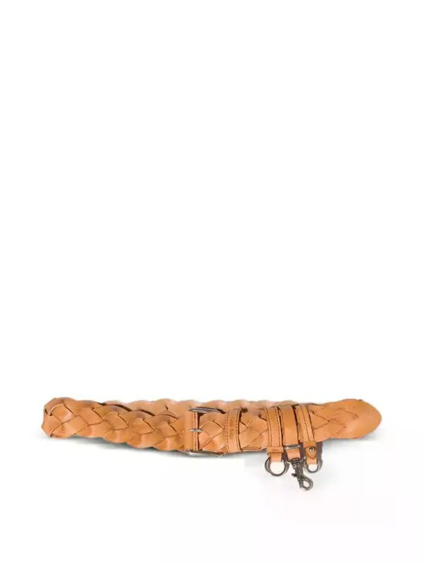 Miu Miu Braided Leather Belt With Key Ring Detail - Brown