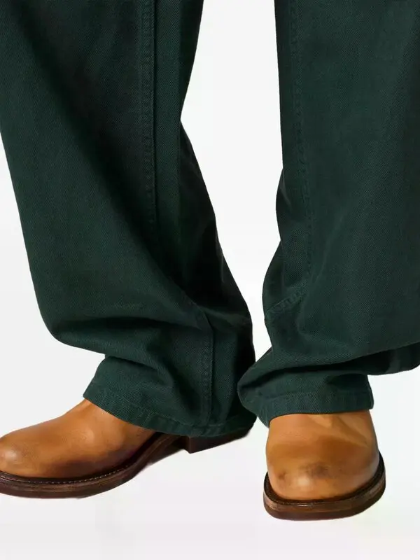 Miu Miu Gabardine Trousers With Embroidered Logo - Green