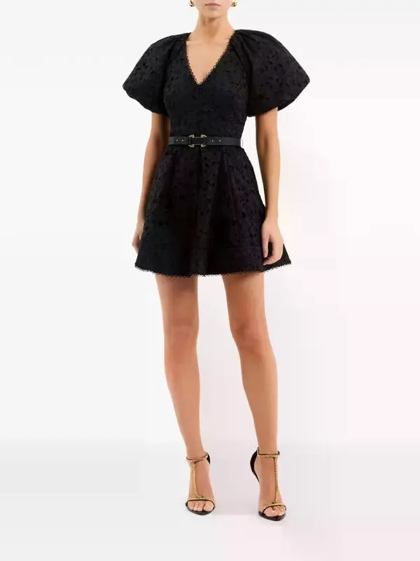 Rebecca Vallance Wilda Puff Sleeve V-neck Mini Dress - Black