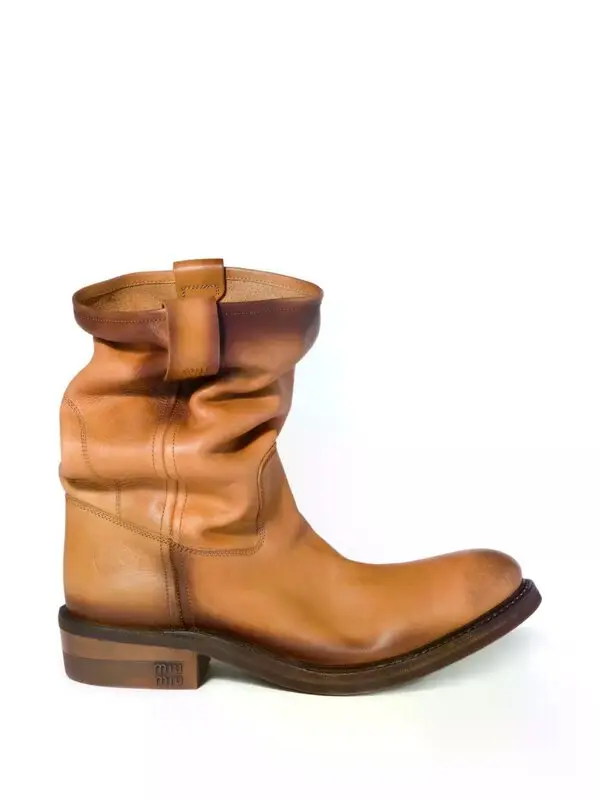 Miu Miu Logo-embossed Leather Boots - Neutrals