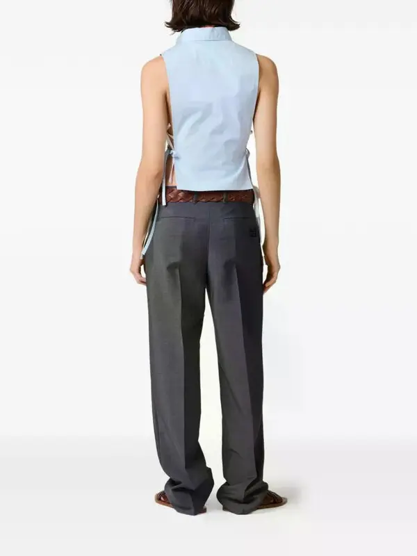 Miu Miu Sleeveless Poplin Shirt With Side Openings - Blue