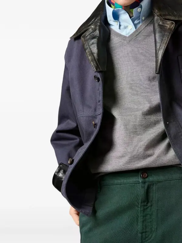 Miu Miu Leather-collar Logo-embroidered Shirt Jacket - Blue