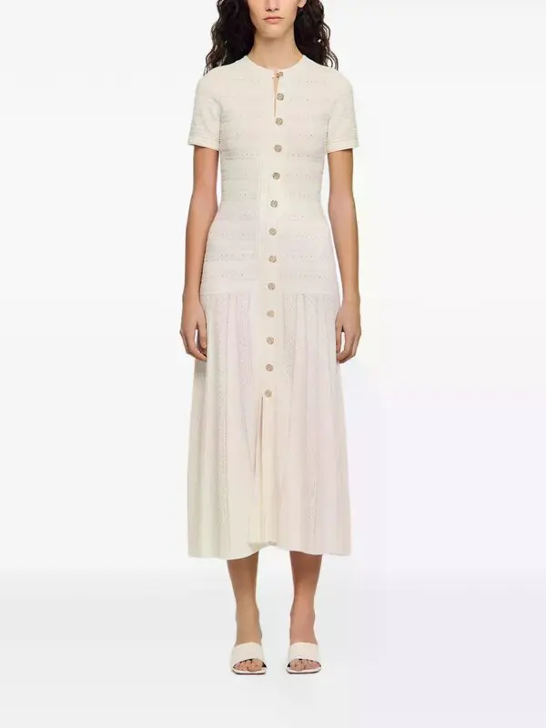 Sandro Midi Button-detailed Knitted Dress - Neutrals