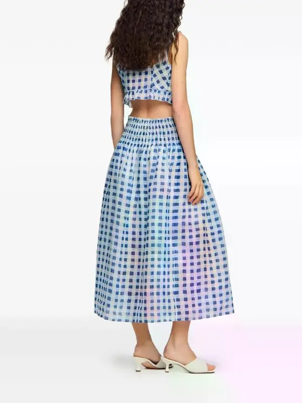 Sandro Maxi Gingham Linen Blend Skirt