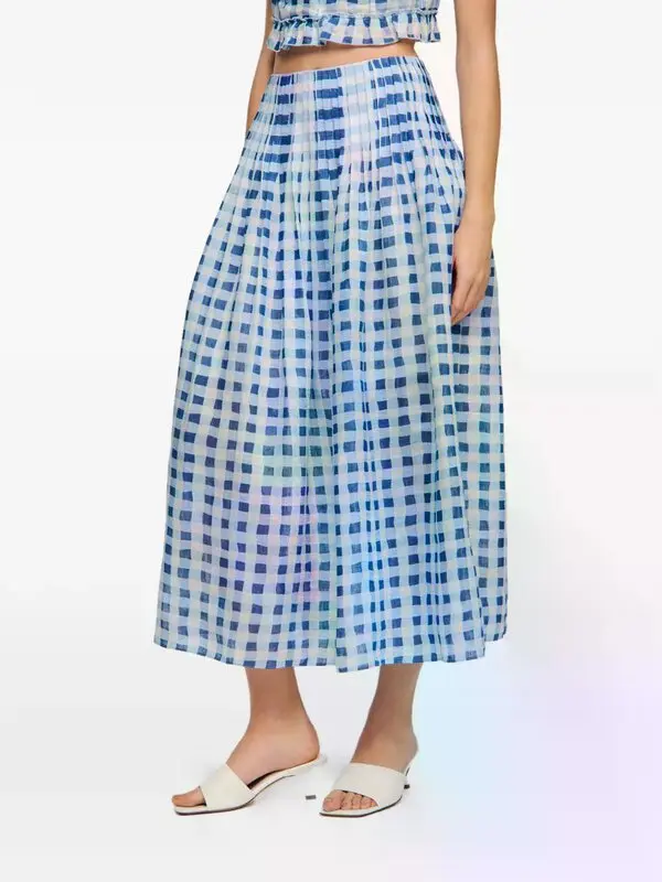 Sandro Maxi Gingham Linen Blend Skirt