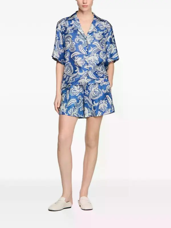 Sandro Floral Print Shorts With Drawstring Waist - Blue