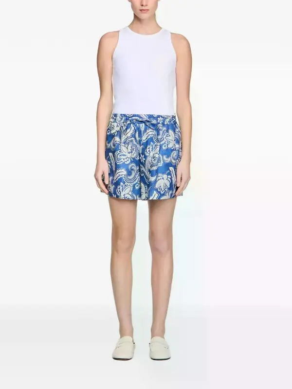 Sandro Floral Print Shorts With Drawstring Waist - Blue