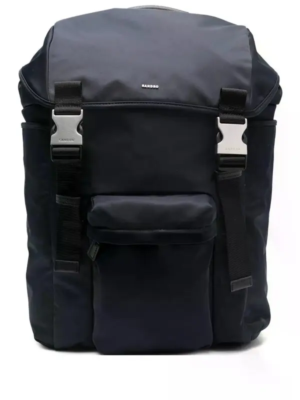 Sandro Nylon Backpack With Buckle Flap And Mesh Back - Blue