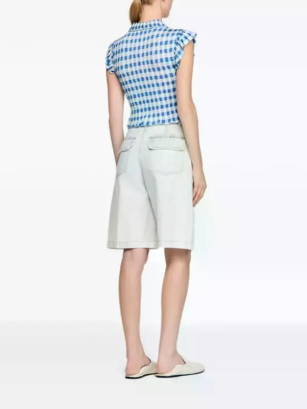 Sandro Check Smocked Shirt With Ruffled Sleeves - Blue