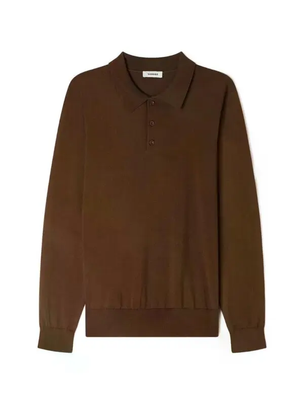 Sandro Button Long-sleeve Polo Shirt - Brown