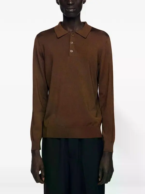 Sandro Button Long-sleeve Polo Shirt - Brown