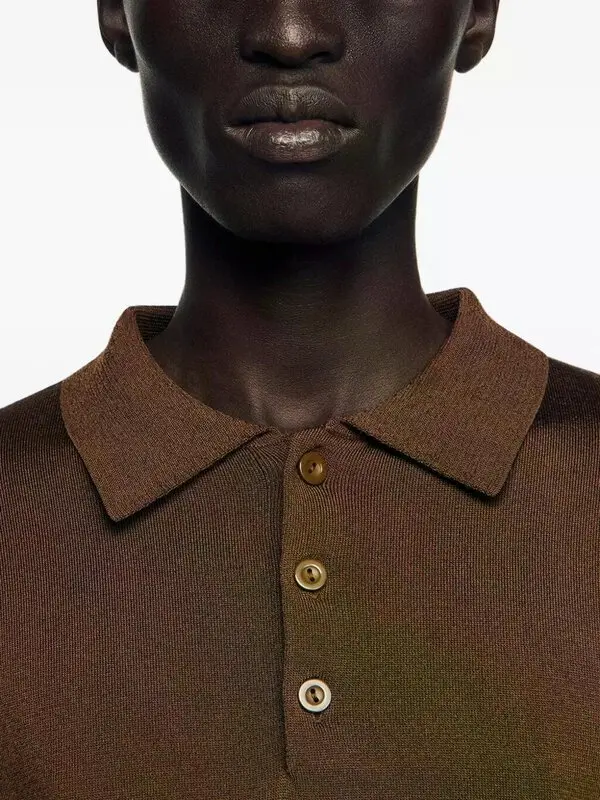 Sandro Button Long-sleeve Polo Shirt - Brown