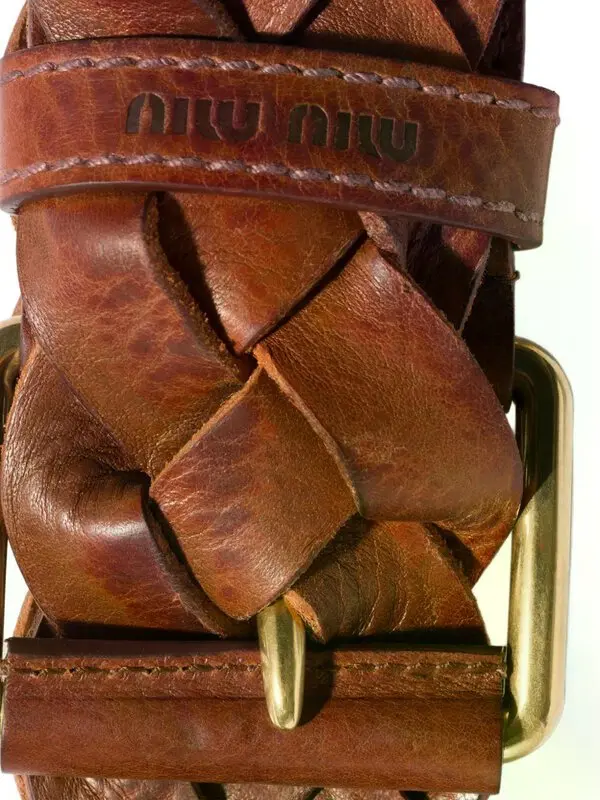 Miu Miu Braided Leather Belt With Key Ring Detail - Brown