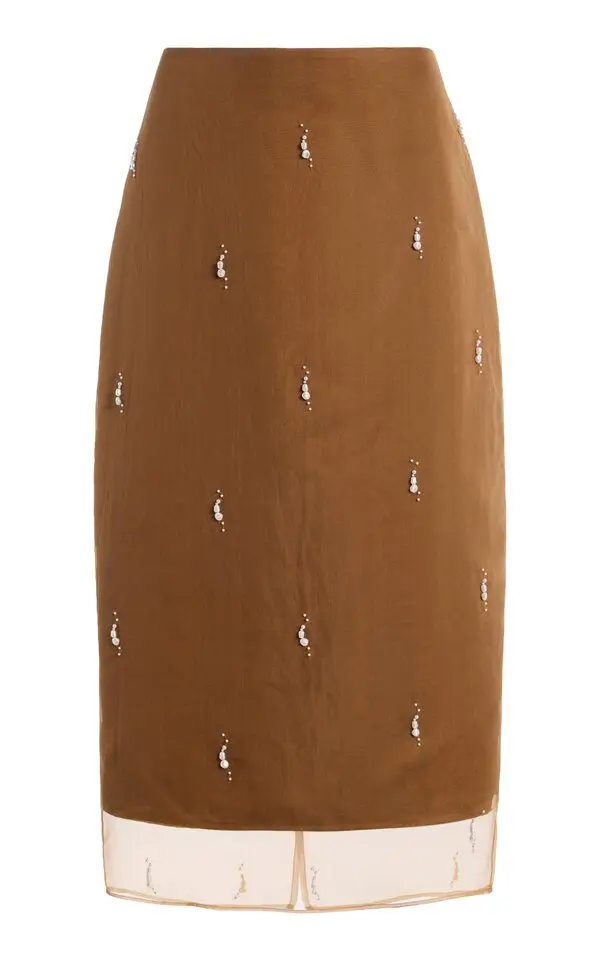 RÓHE Pearl-embellished Silk Organza Midi Skirt - Brown
