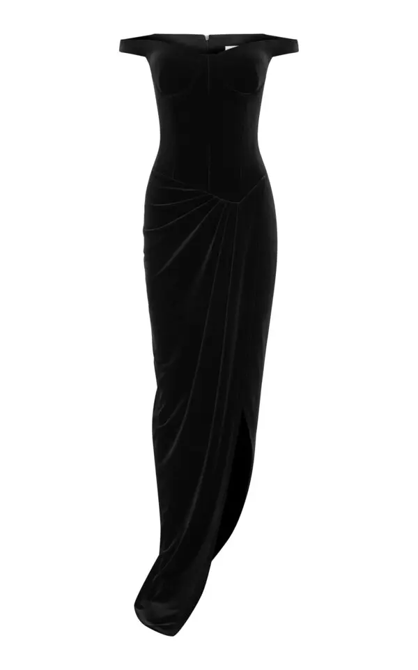 Alex Perry Off-the-shoulder Velvet Gown - Black