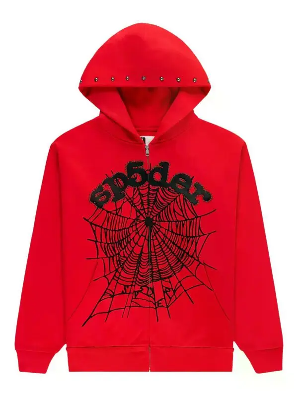 SP5DER Og Web Studded Zip Hoodie - Red