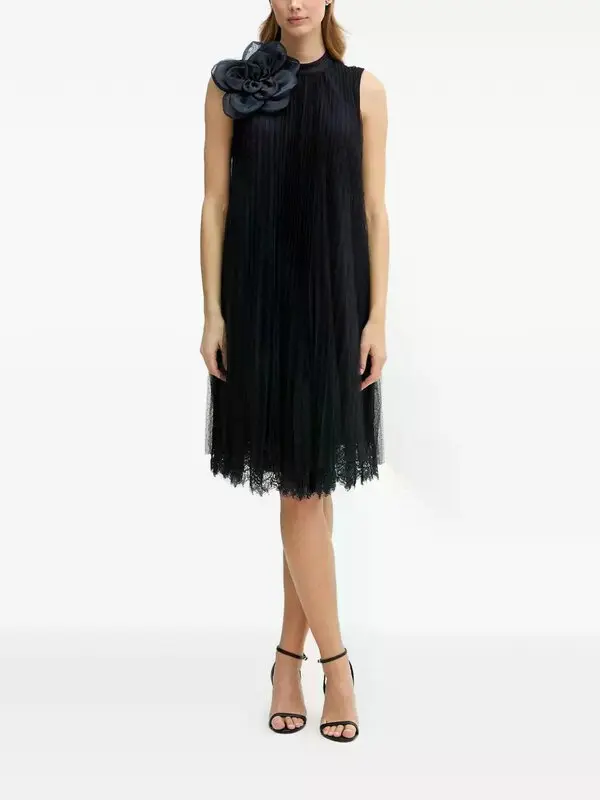 Joseph Ribkoff Sleeveless Floral Appliqué Pleated Midi Dress - Blue