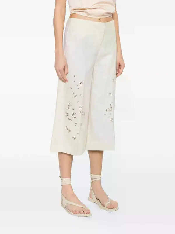 TWINSET Floral Embroidered Linen Blend Culottes - Neutrals