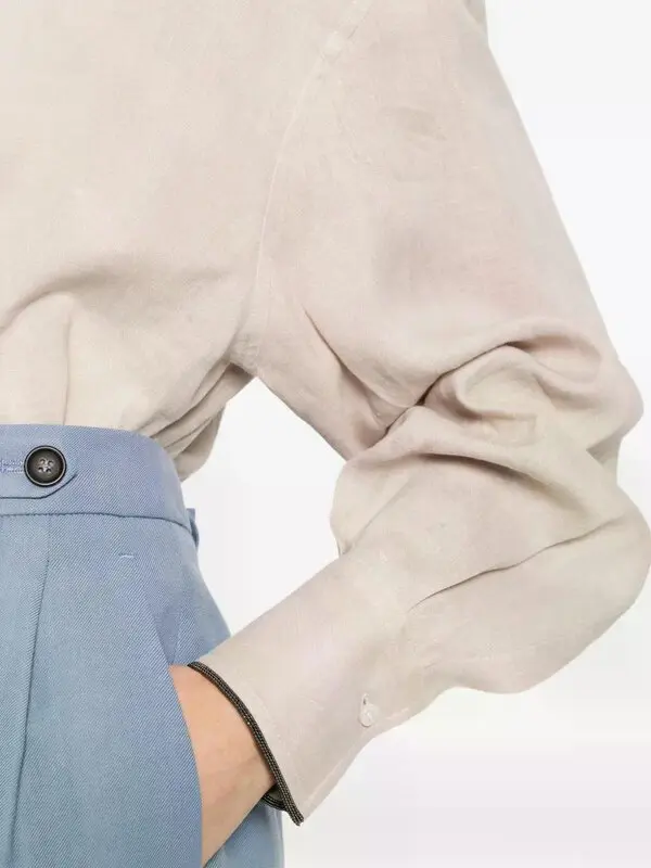 Brunello Cucinelli Beige Cotton Blend Shirt With Cuffed Sleeves
