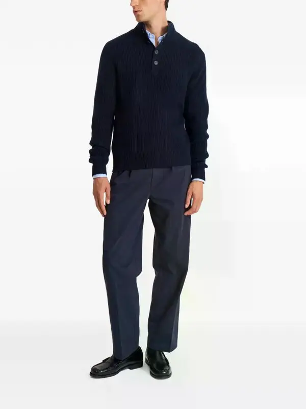 Pringle Of Scotland Mock Neck Ribbed Cashmere Sweater - Blue