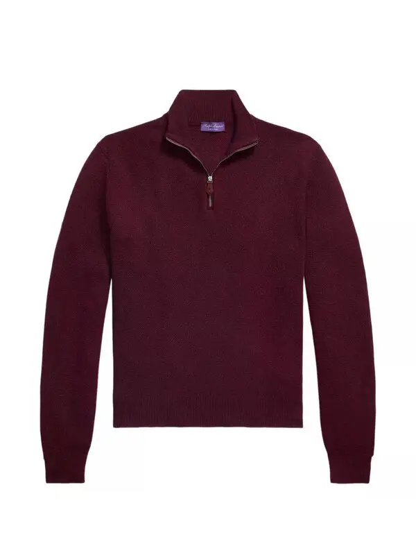 Ralph Lauren Purple Label Rib-knit Quarter-zip Sweater - Red