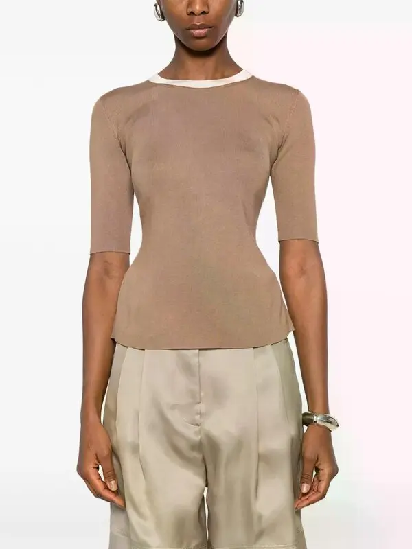 Elisabetta Franchi Ribbed Knit Top With Bow Detail