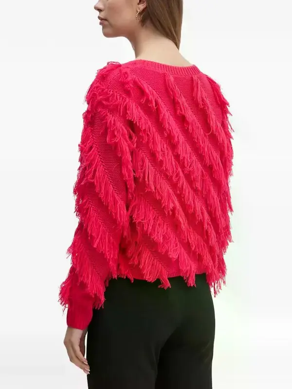 OUI Fuchsia Fringed Knit Sweater - Red