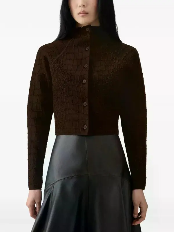 Jacquemus Crocodile Embossed Stand Collar Cardigan