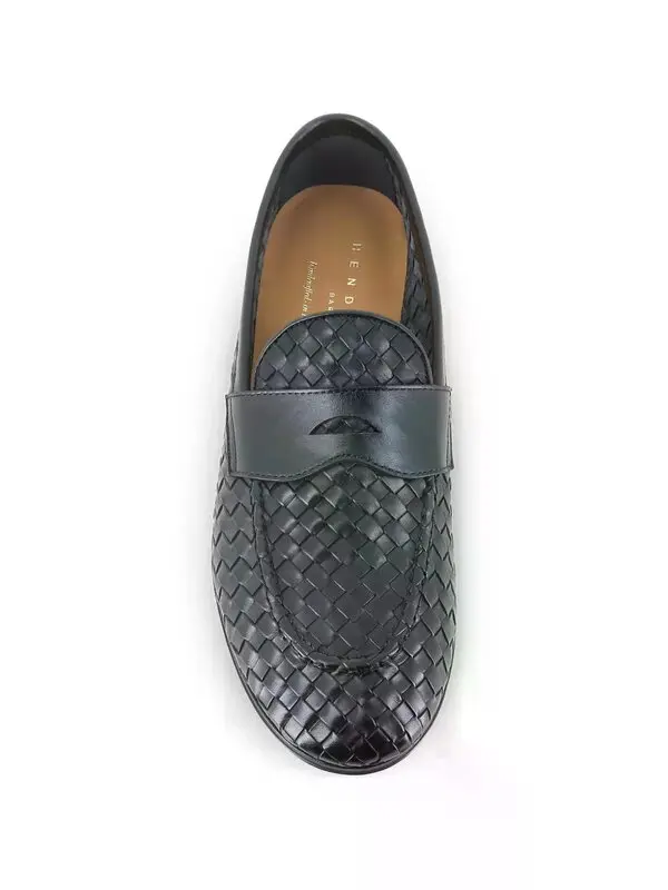 HENDERSON BARACCO Penny-slot Loafers With Textured Weave Design - Black