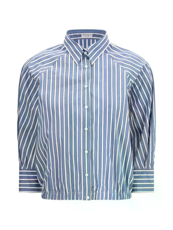 Brunello Cucinelli Shadow Stripe Poplin Monili Shirt