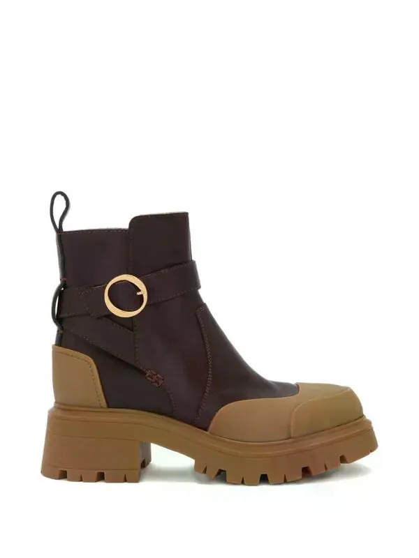 ODISSI Ornella Lugged Sole Buckle Ankle Boots - Brown