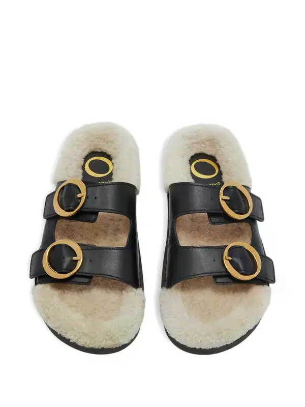 ODISSI Yuki Straps Buckle Leather Sandals - Black