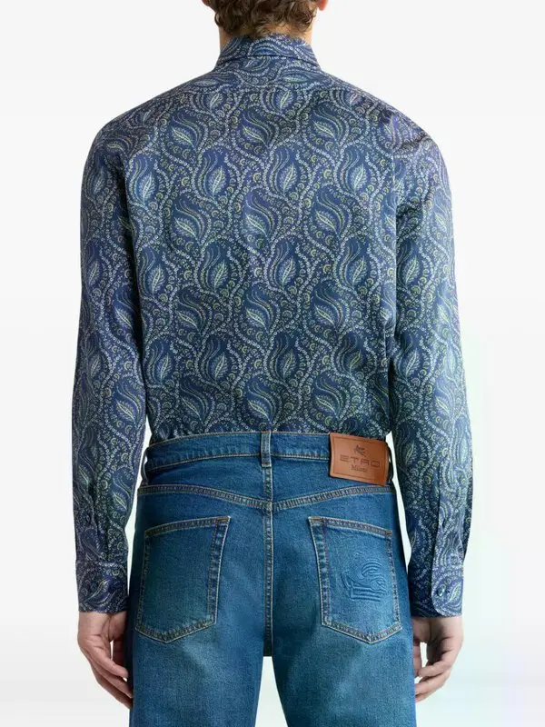 Etro Shirt In Cotton Satin With Paisley Foliage Motif