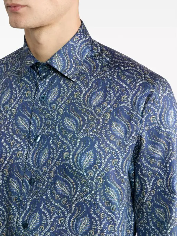 Etro Shirt In Cotton Satin With Paisley Foliage Motif